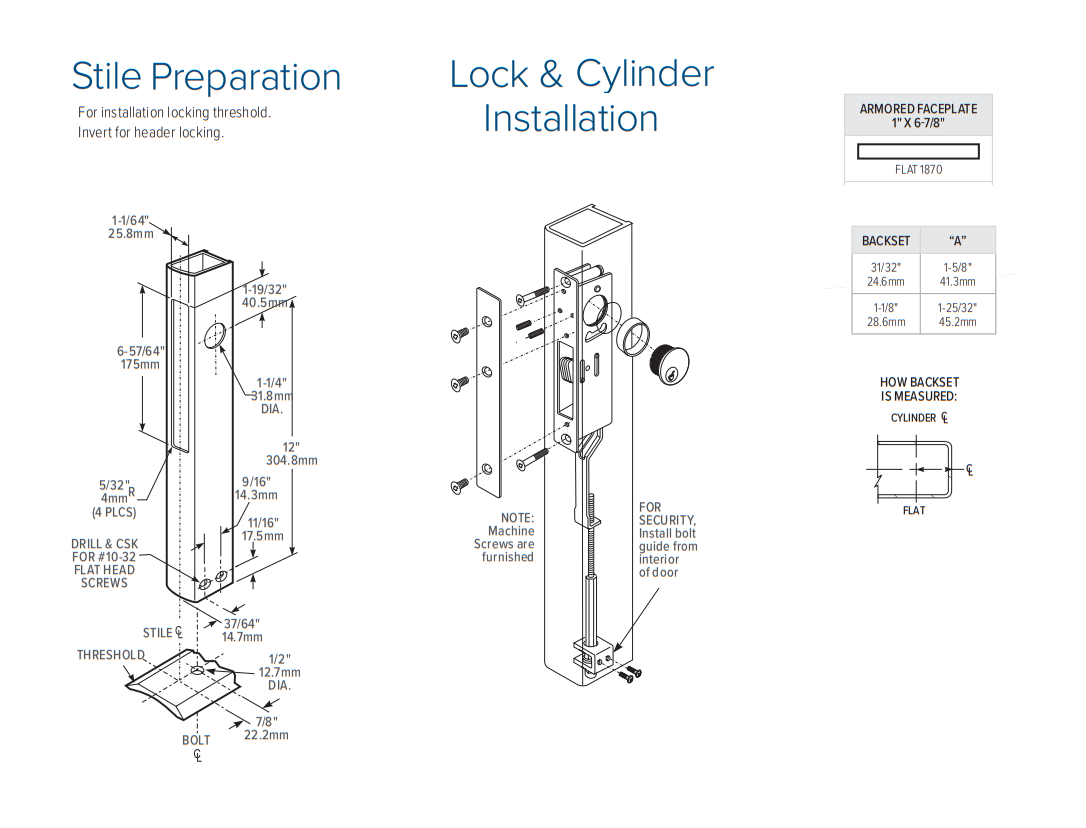Adams Rite 1870 Cylinder-Operated Flushbolt w/ Flat Faceplate