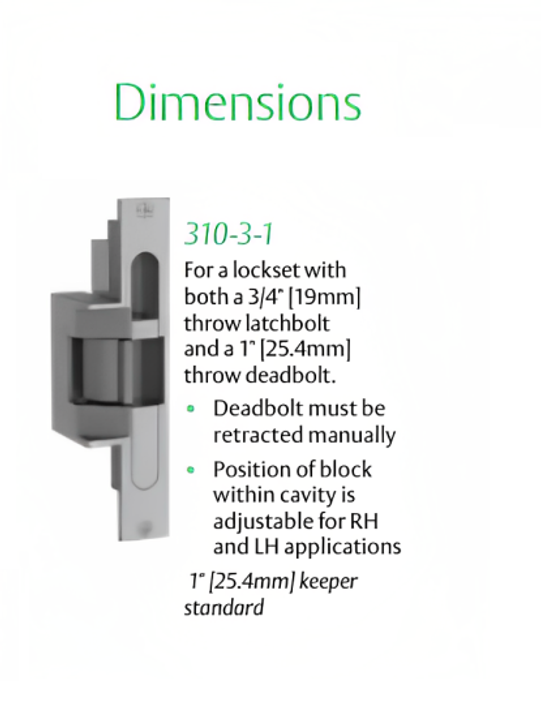 HES Folger Adam 310-3-1 Electric Strike - For 1/2 HES Folger Adam 310-3-1 Electric Strike - For 1/2