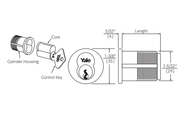 Accentra (Yale) 2196 1-1/2" 6-pin LFIC Mortise Cylinder w/ Core