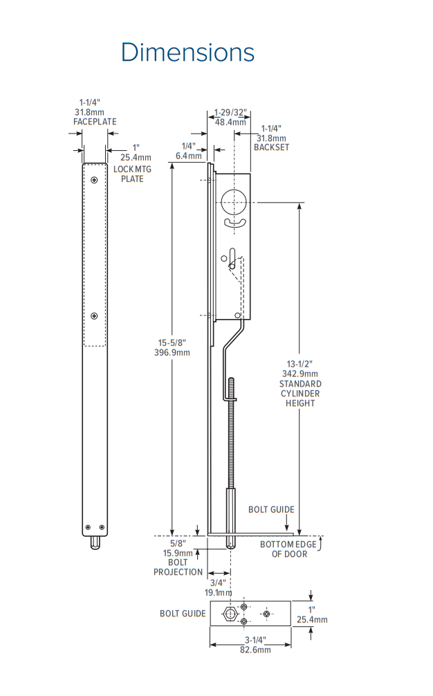 Adams Rite 1877 Cylinder-Operated Flush Bolt w/ 1-1/4" Backset for Wood ...