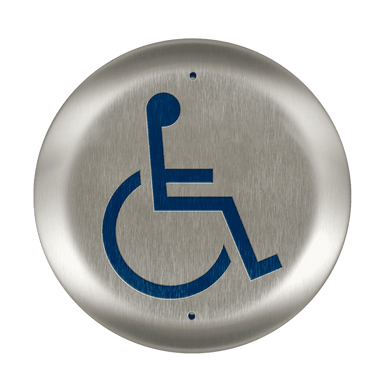 BEA 10PBR45LL 4-1/2" Round Stainless Steel Push Plate w/ Blue Handicap Logo