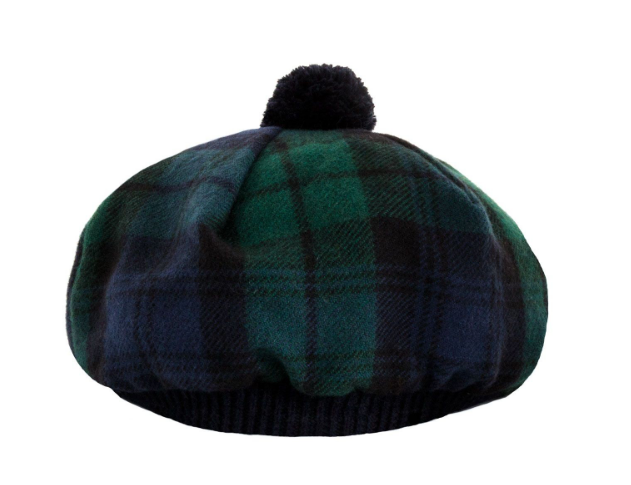 Black Watch Modern Tartan Brushed Wool Tam - Scottish Lion