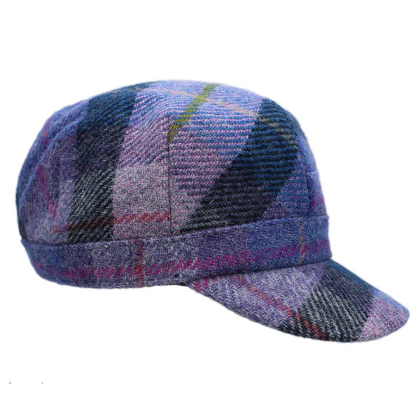 Lilac Plaid Harris Tweed Cadet Cap | Scottish Lion