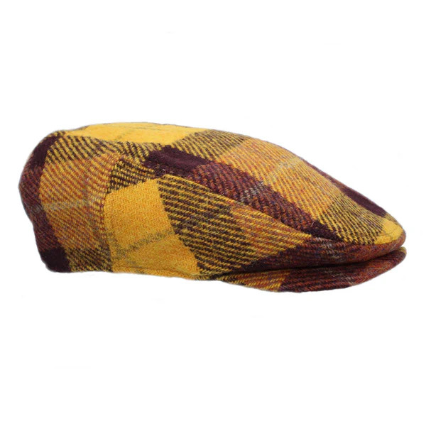 Ladies Yellow Tartan Harris Tweed Flat Cap | Scottish Lion