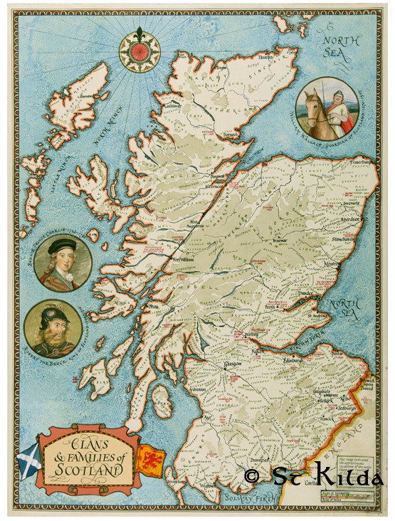 Clan Map of Scotland (16.5" x 23.5") - Scottish Lion