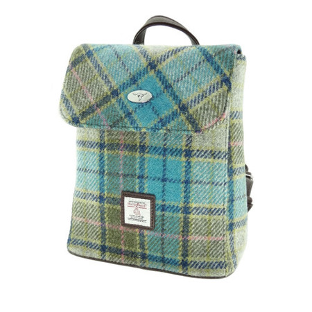 Harris Tweed t=Turquoise Tartan Mini Backpack | Scottish Lion