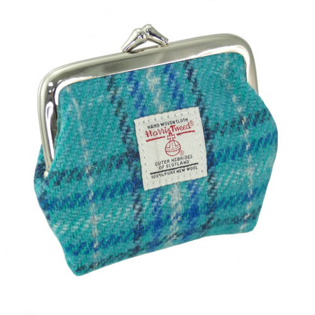Harris Tweed Small Clasp Purse in Teal Check | Scottish Lion