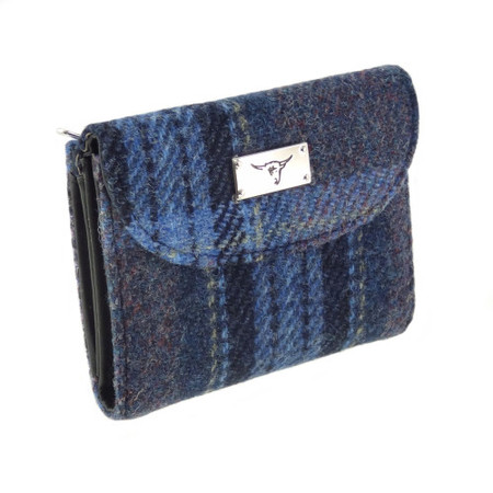 Harris Tweed Small Wallet in Blue and Purple Tartan | Scottish Lion