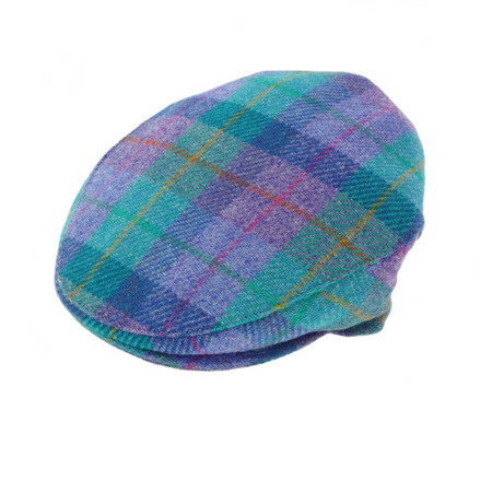 Ladies Green and Purple Tartan Harris Tweed Flat Cap | Scottish Lion