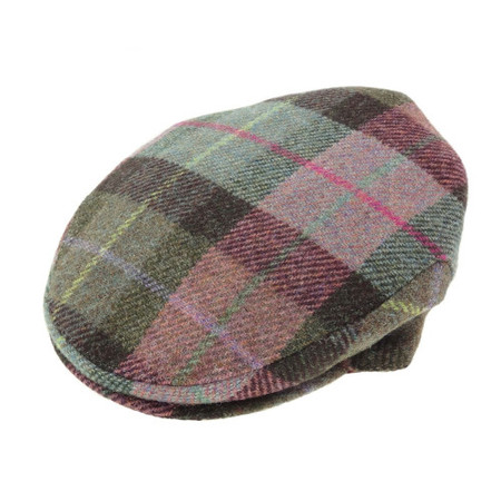Ladies Muted Green and Pink Tartan Harris Tweed Flat Cap | Scottish Lion
