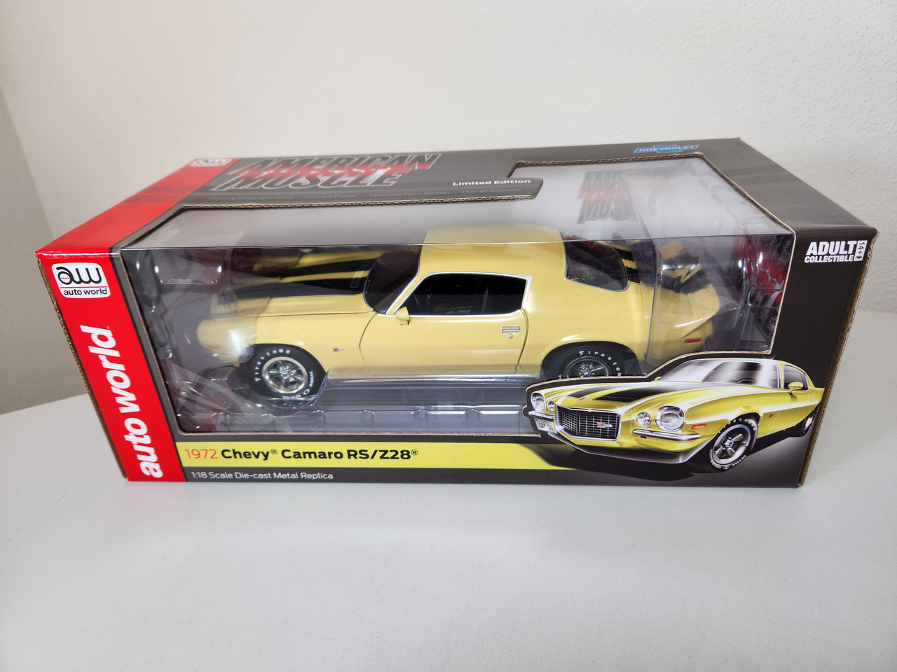 1:18 1972 Chevy Camaro RS/Z28 Cream Yellow by Auto World - Town and ...