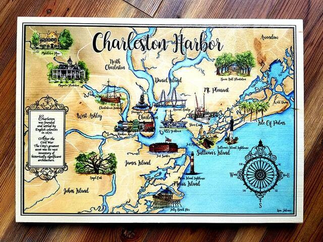 Charleston, SC Harbor Plank Map | beachgoods