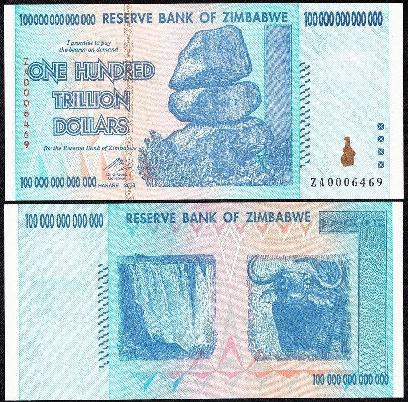 Zimbabwe 100 Trillion Dollars 2008 Original NEW UNC AA P-91 Banknote ...