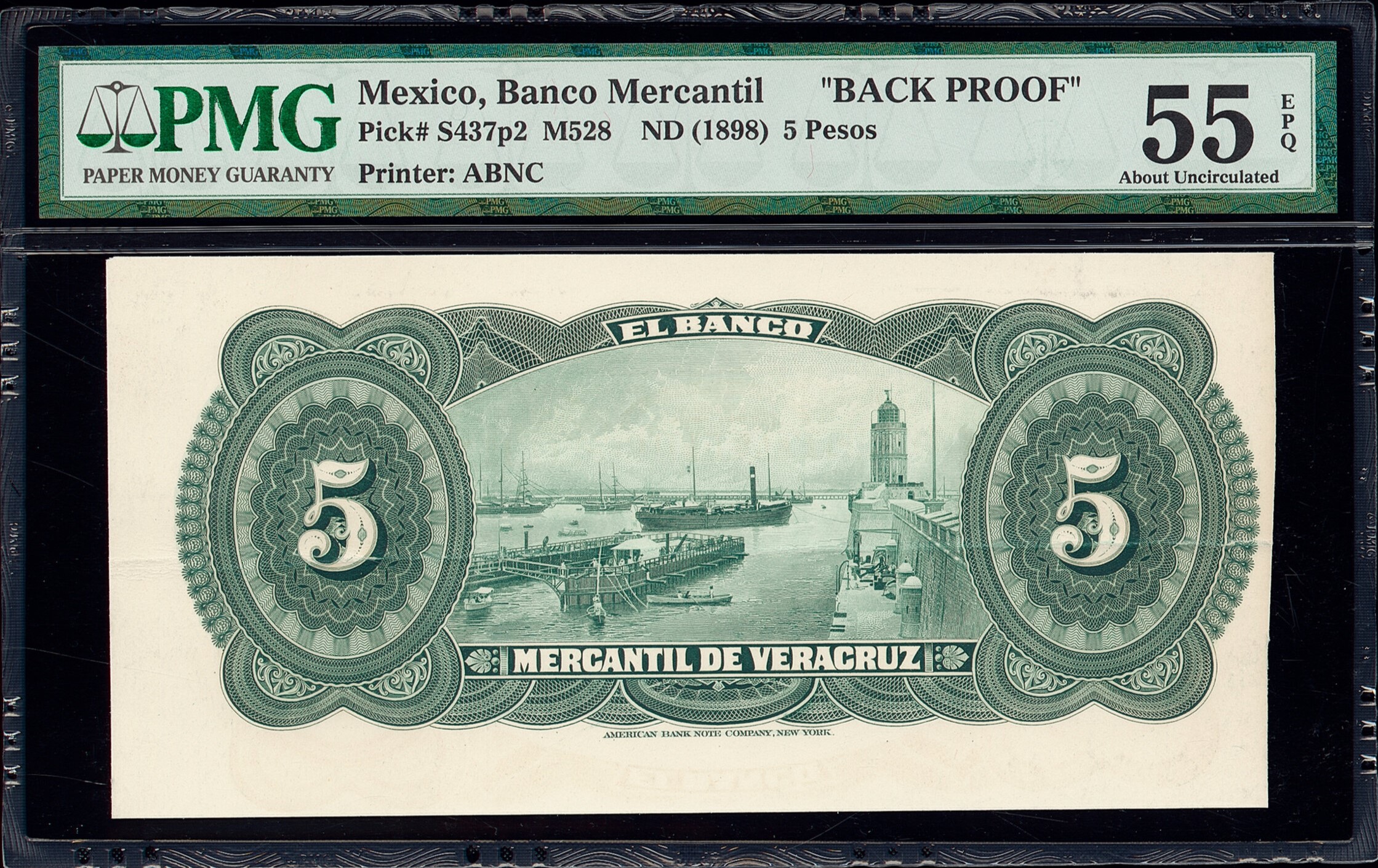 Mexico 1898 5 Pesos PMG 50 & 55, P-S437 p1-p2, Front & Back Proof AU ...