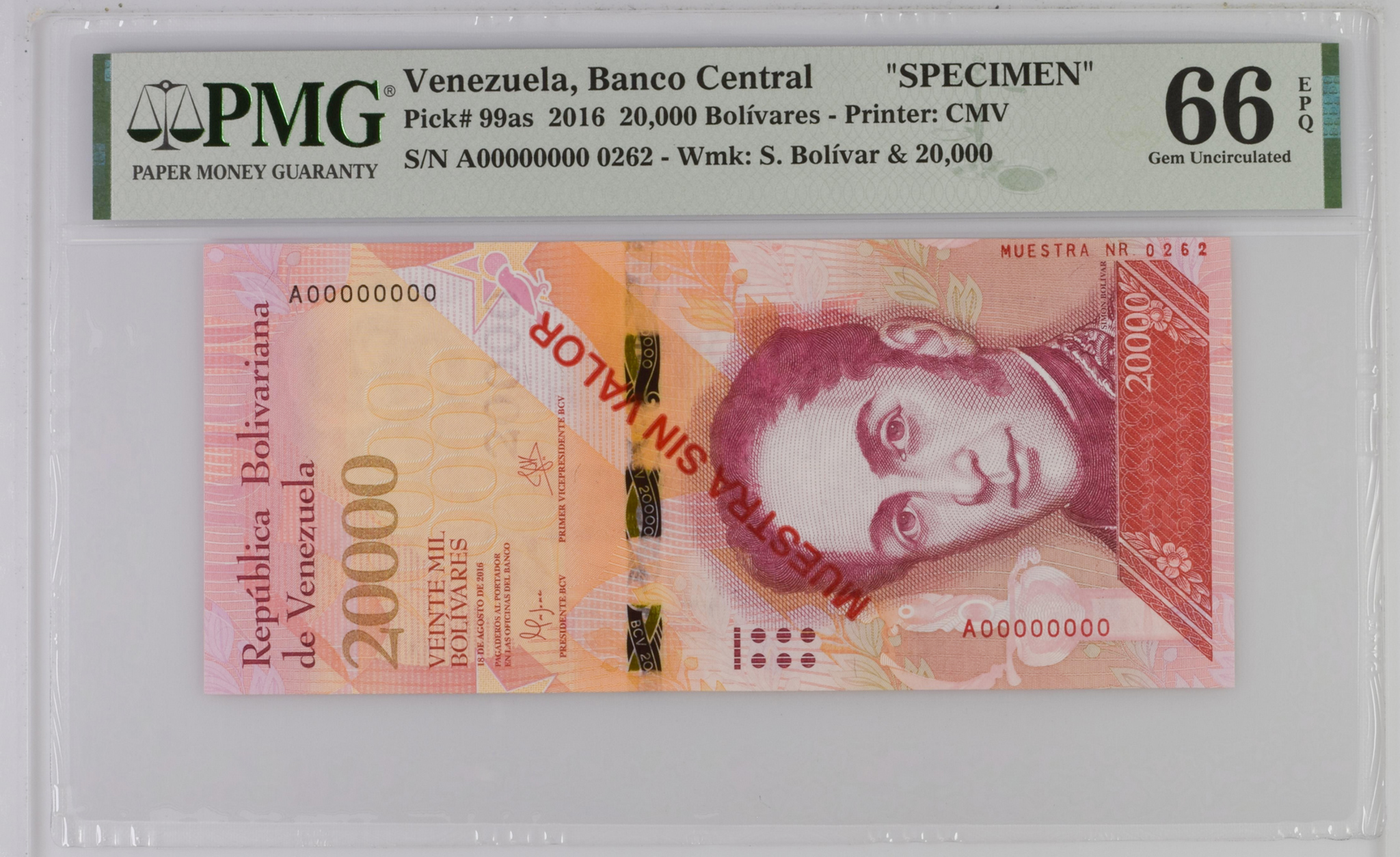 Venezuela 20,000 Bolivar Fuerte 2016 PMG 66, P-99as, Specimen (2 Notes ...
