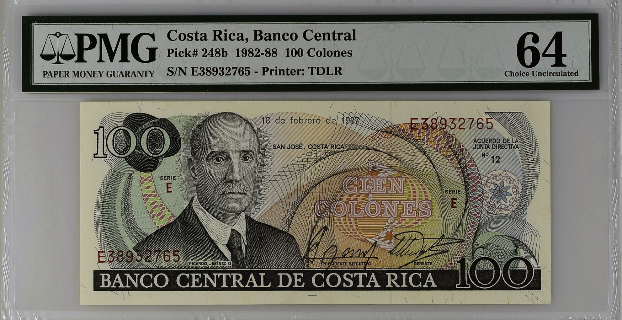 1969-88 Costa Rica (2) 100 Colones PMG 64 & 66, P-240a/P-238b, Blank ...