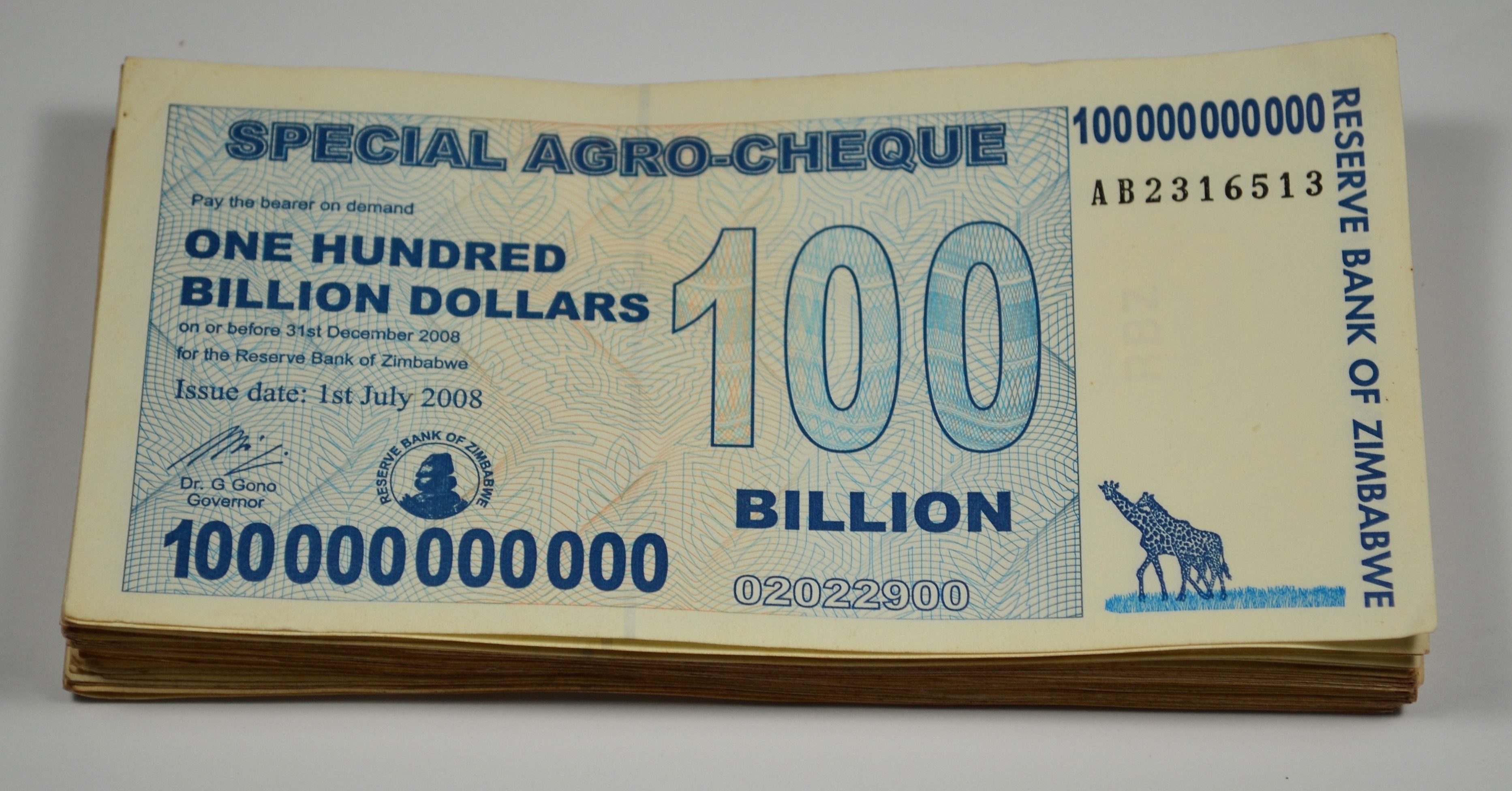 Zimbabwe 100 Billion Special Agro Cheque 2008 P-64 AU x 50 pcs with ...