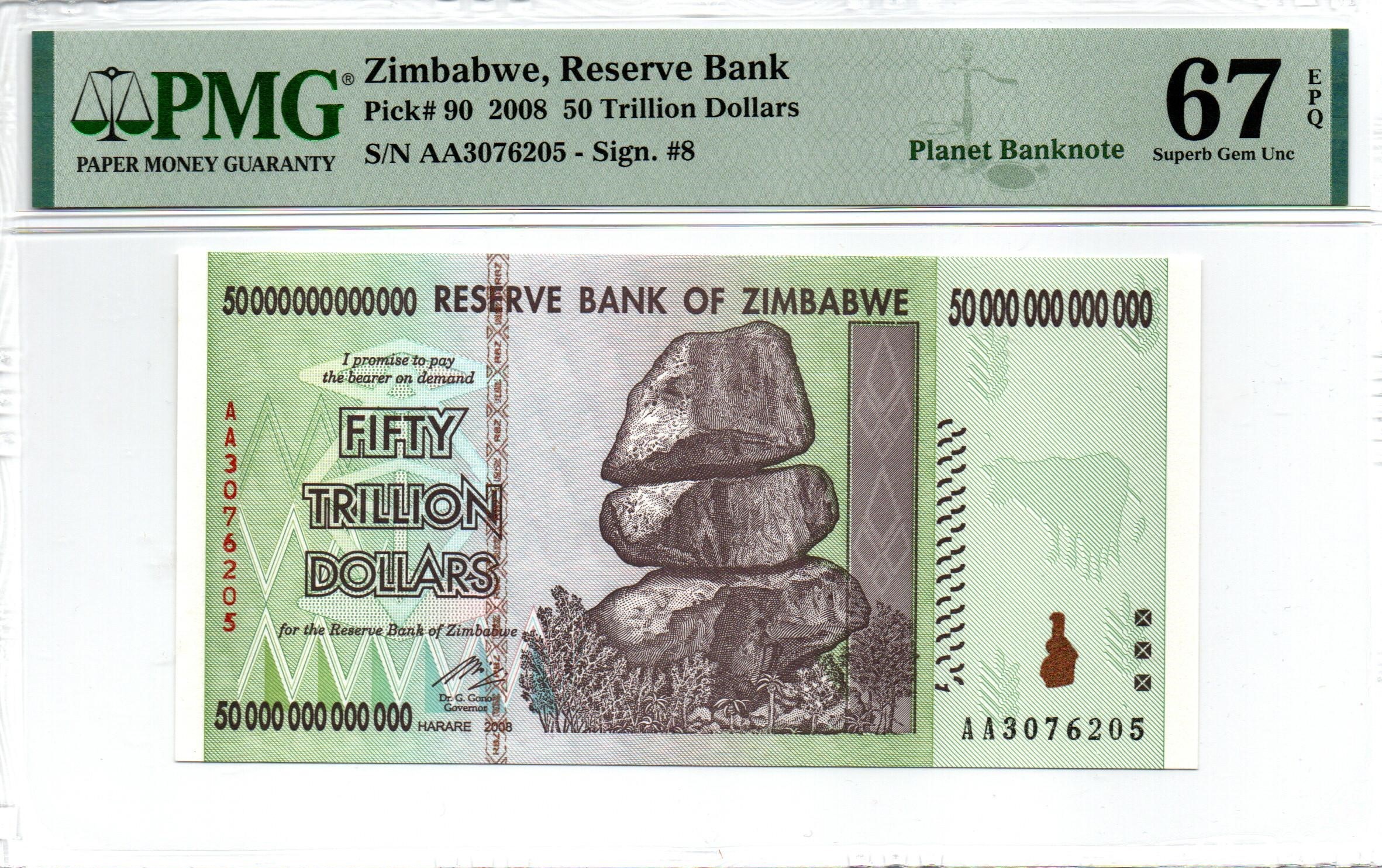 Zimbabwe 2008 50 TRILLION DOLLARS BANKNOTE, AA P-90 New UNC 100 ...