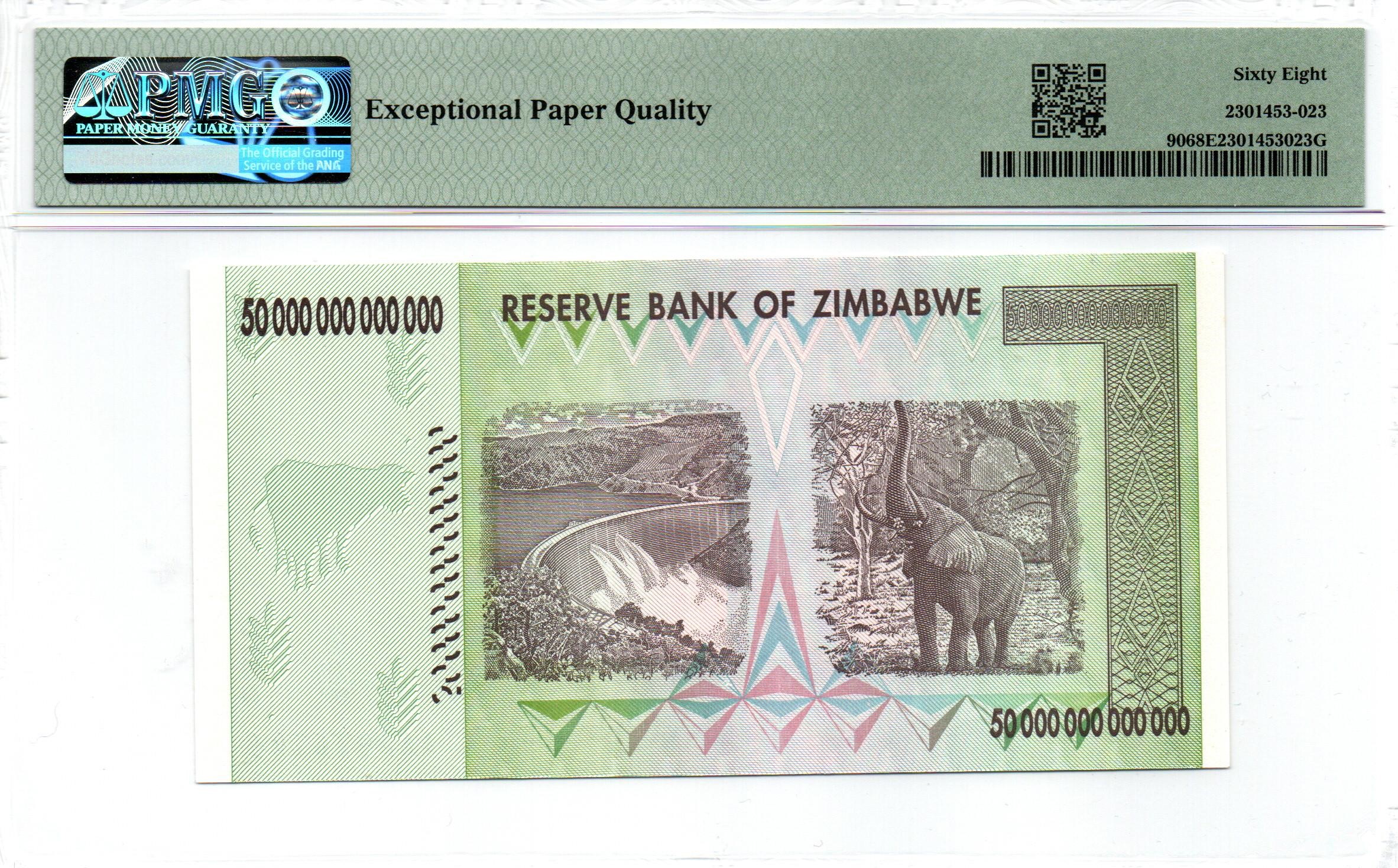 Zimbabwe 2008 50 TRILLION DOLLARS BANKNOTE, AA P-90 New UNC 100 ...