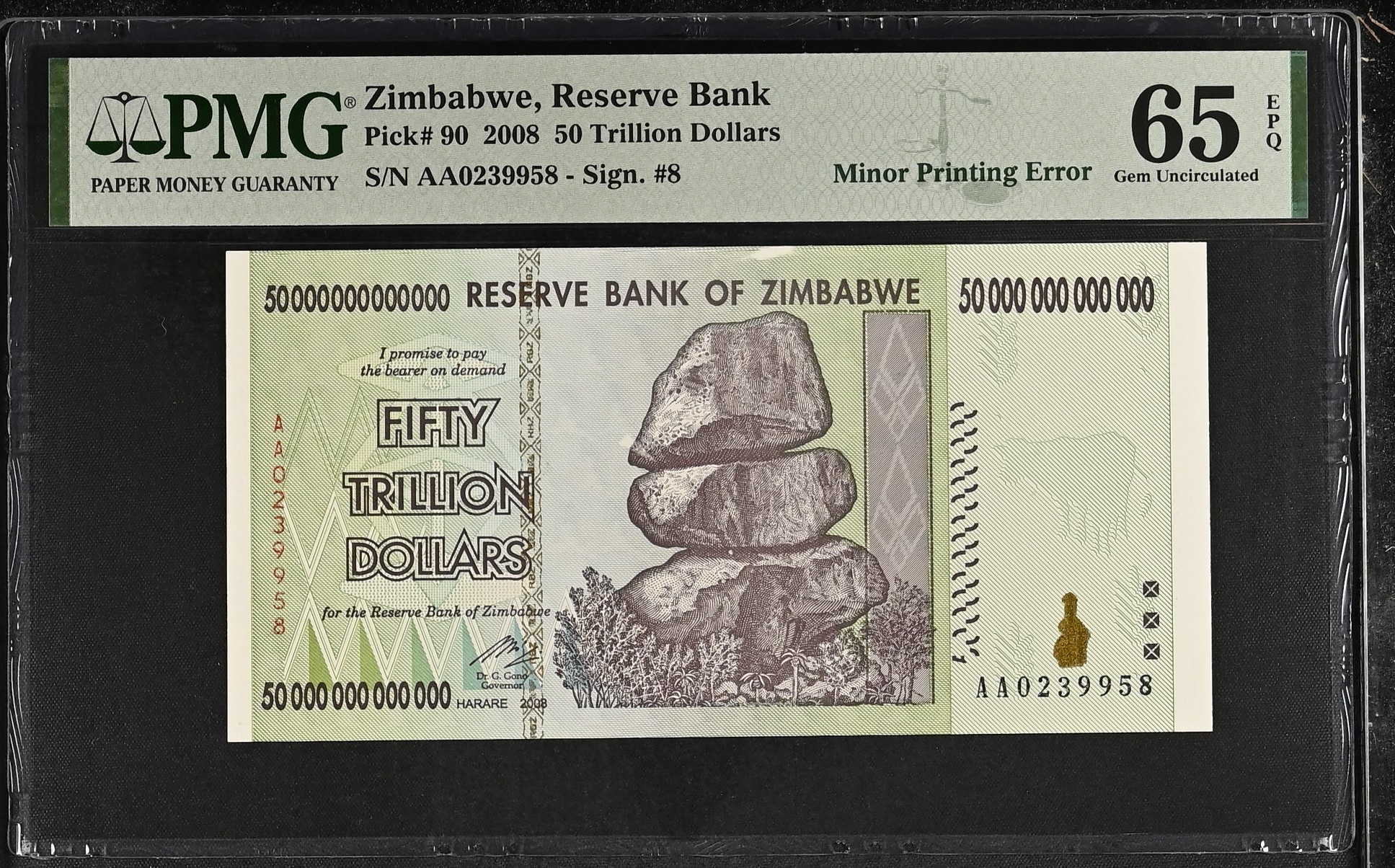 2008 Zimbabwe 50 Trillion Dollars PMG 65 GEM UNC P-90 Hyperinflation ...