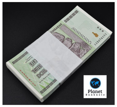 Zimbabwe 2008 50 Trillion Dollars x100 Banknote Bundle, AA P-90 New ...