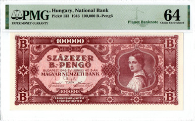 1946 Hungary 100,000 B-Pengo PMG 64 CU P-133 Hyperinflation Note (100 ...