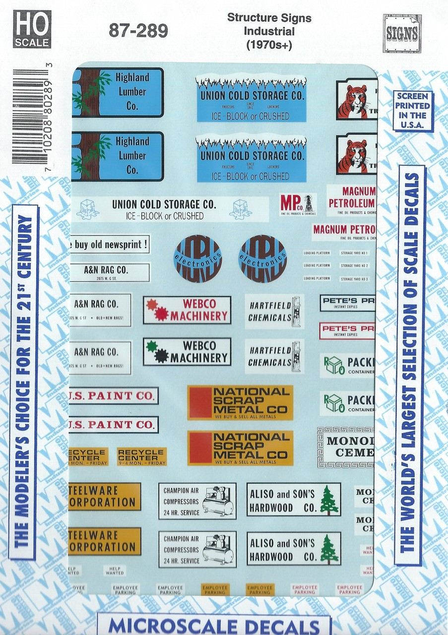 HO 1:87 Microscale 87-289 Structure Signs Industrial 1970's+ Decals ...
