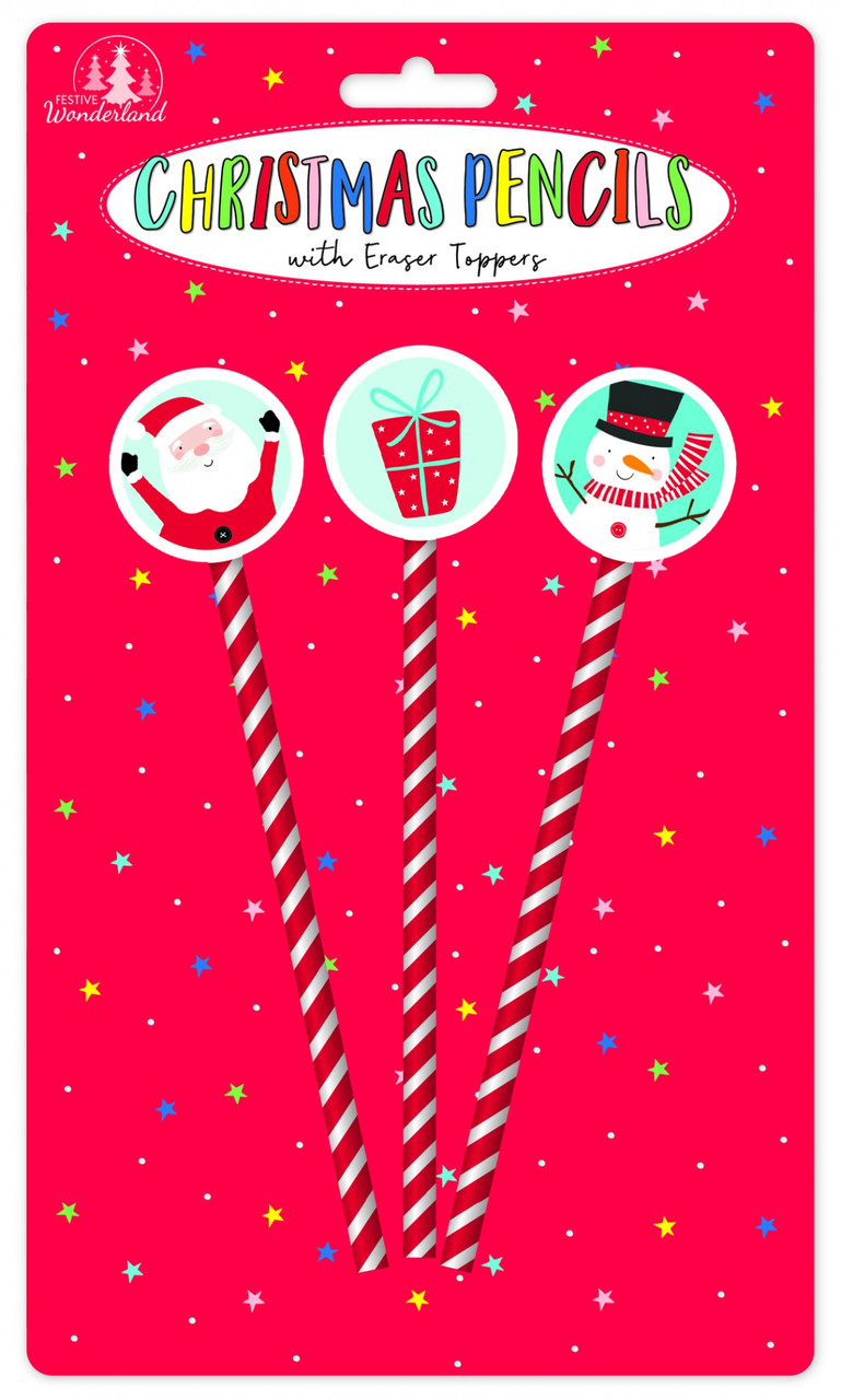 Christmas Pencils with Toppers Pack of 3