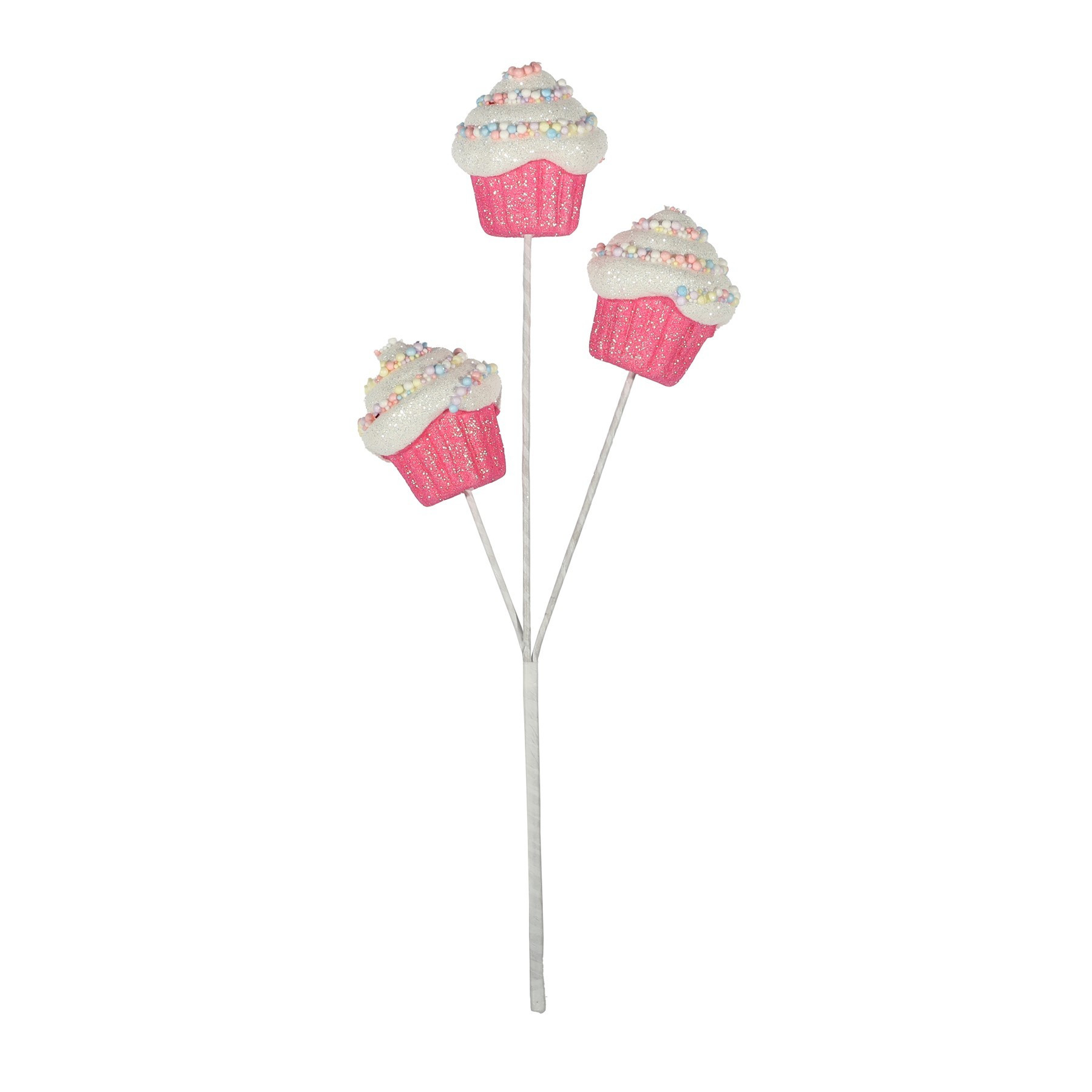 Pink and White Glitter Cupcake Spray Decoration (53cm)
