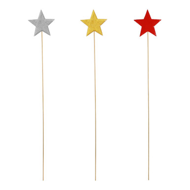 Metallic Star Picks â€“ Silver, Gold & Red Festive Decoration