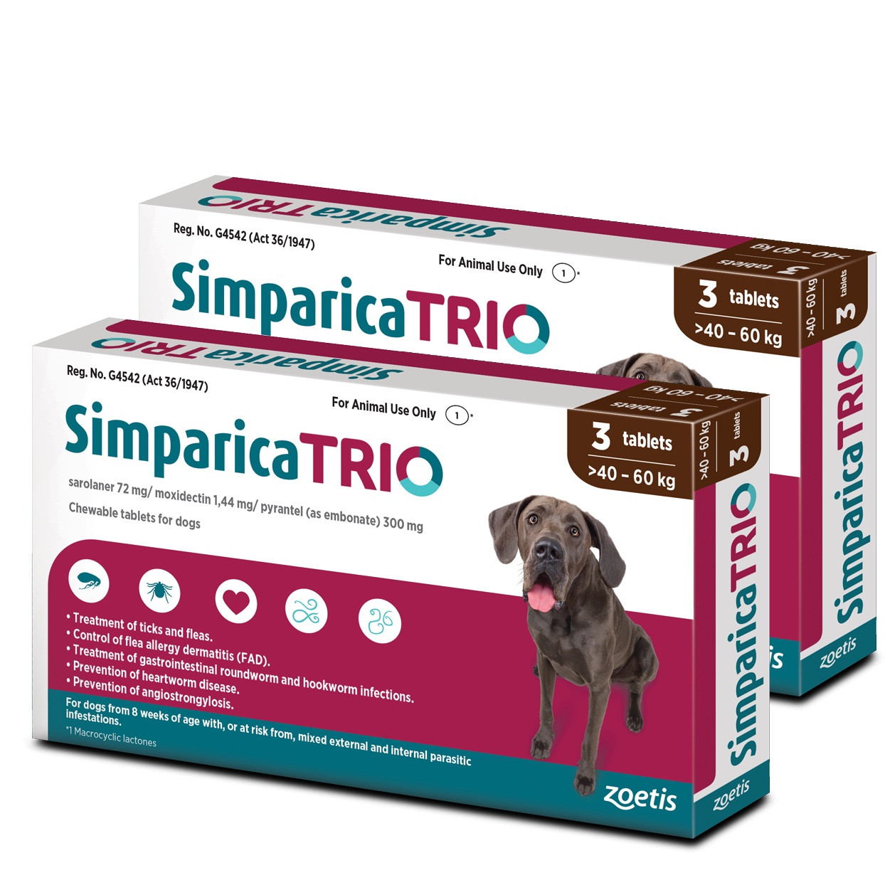 Simparica TRIO Chews for Dogs 88-132 lbs (40.1-60 kg) - Red 6 Chews ...