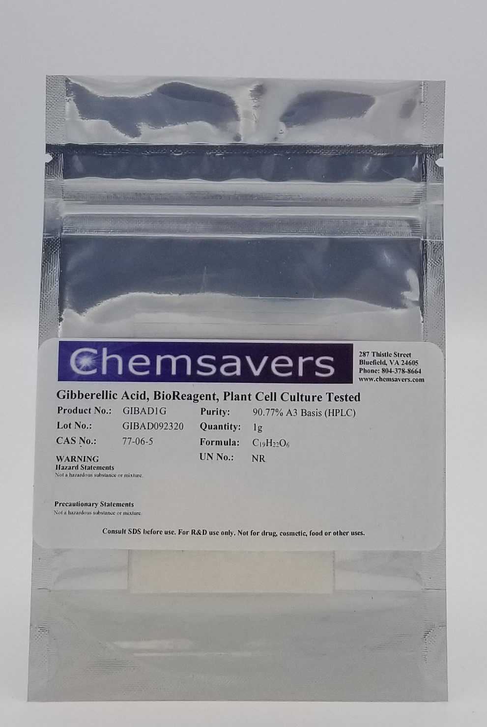 Gibberellic Acid, BioReagent, Plant Cell Culture Tested, 90.77% A3 ...