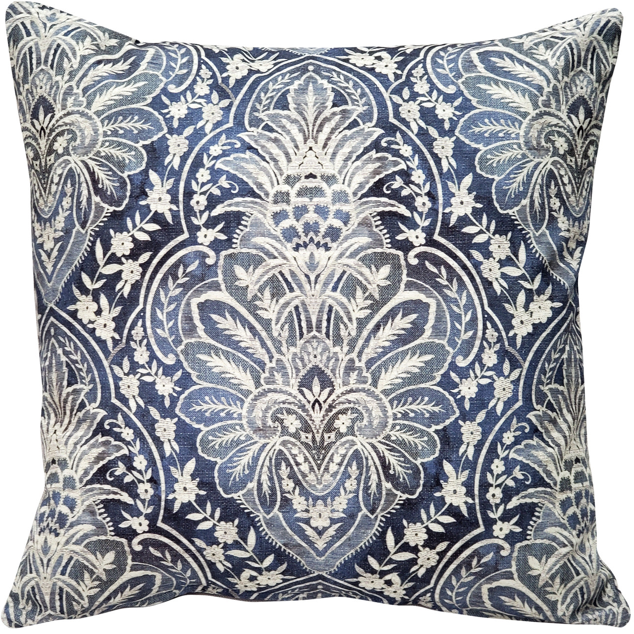 Leone Damask Denim Blue Throw Pillow 21x21 - Pillow Decor