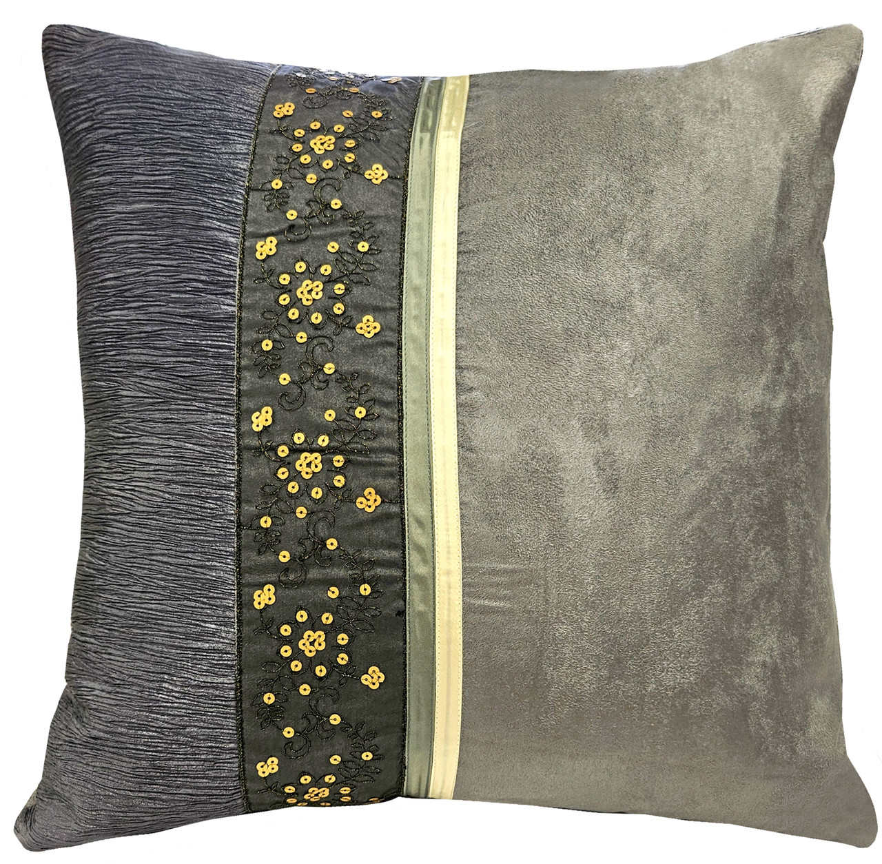 Suede and Sequins Square Gray Accent Pillow from Pillow Decor