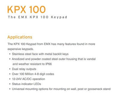 EMX KPX-100 Programmable Keypad