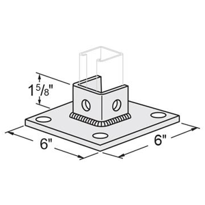 3 HOLE SINGLE CHANNEL POST BASE FOR 1-5/8" STRUTS, 6" X 6" - ELECTRO ...