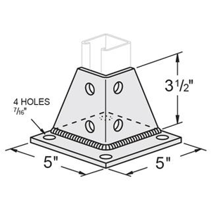 4 HOLE TWO SIDED SINGLE CHANNEL POST BASE FOR 1-5/8" STRUTS, 5" X 5 ...