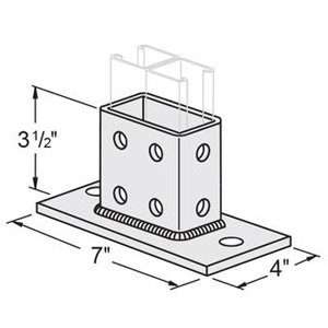 12 HOLE DOUBLE CHANNEL POST BASE 4" X 7" - ELECTRO GALVANIZED