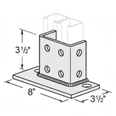 8 HOLE DOUBLE CHANNEL FLUSH MOUNT POST BASE 3-1/2" X 8" - GREEN