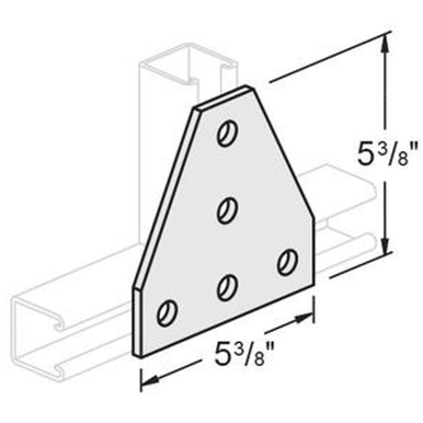 5 HOLE FLAT GUSSET TEE PLATE 5-3/8 X 5-3/8 - ELECTRO GALVANIZED
