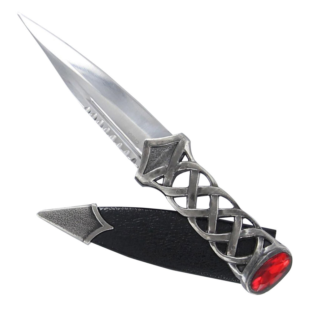 Scottish Gaelic Sgain Dubhs Celtic Dagger Knife with Red Gem