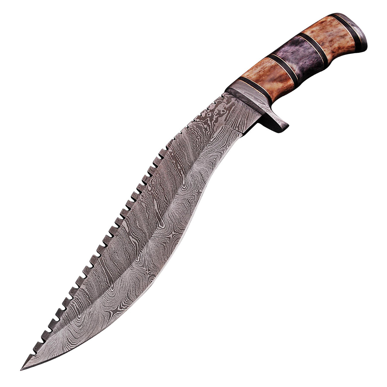 Righteous Victory Damascus Steel Kukri Sawback Machete Hunting Knife ...