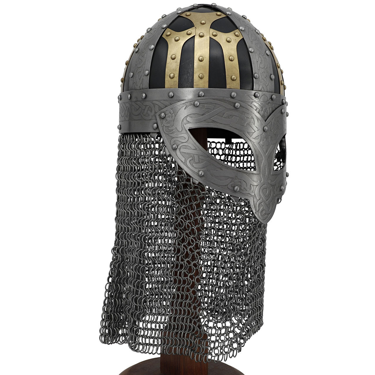 Viking Combat Helmet with Chainmail Mild Steel Brass Accents Buff ...