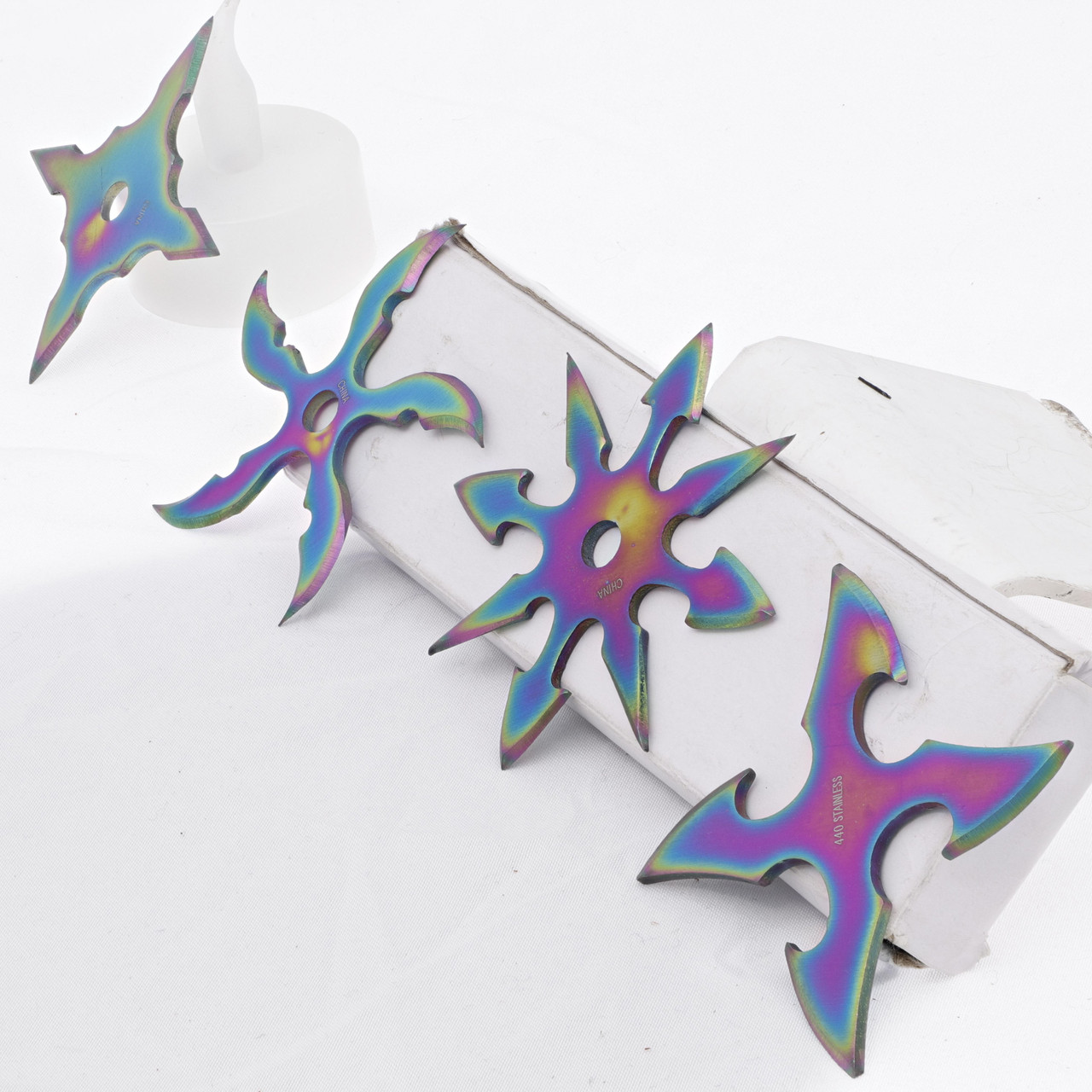 Rainbow Ninja Throwing Star Set – 3 Mixed Point Shuriken with Pouch