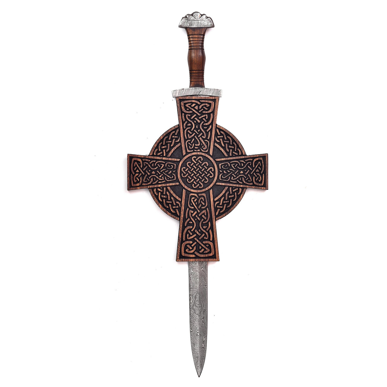 Viking-Style Wooden Sword Plaque – Carved Knot Pattern Display