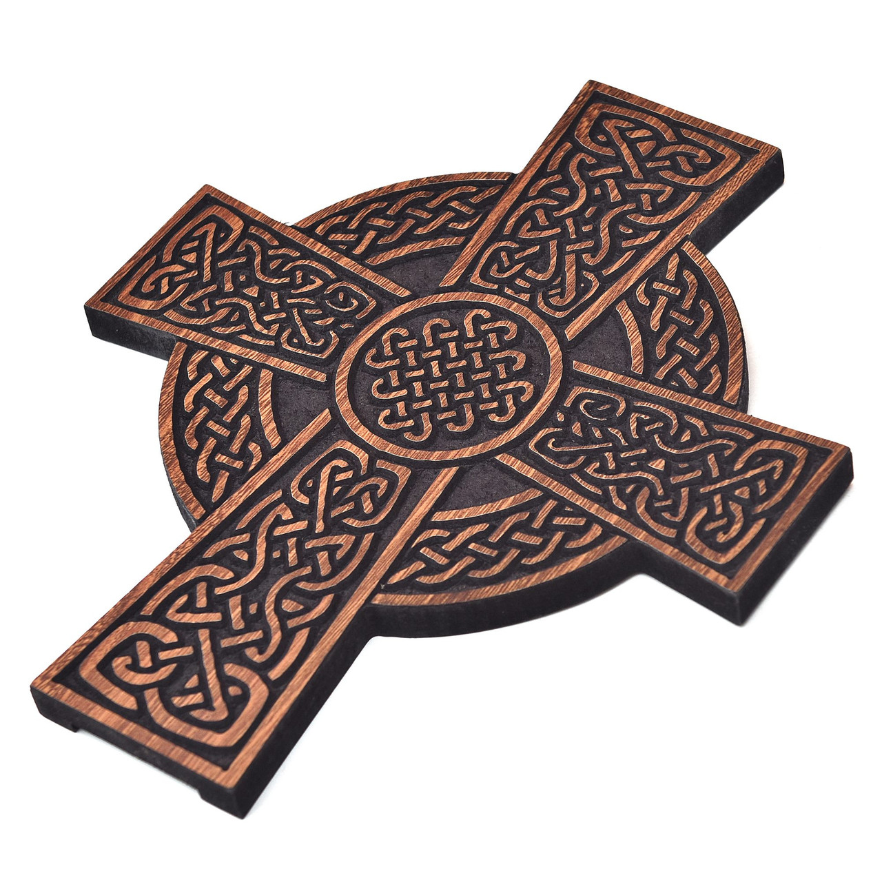 Viking-Style Wooden Sword Plaque – Carved Knot Pattern Display