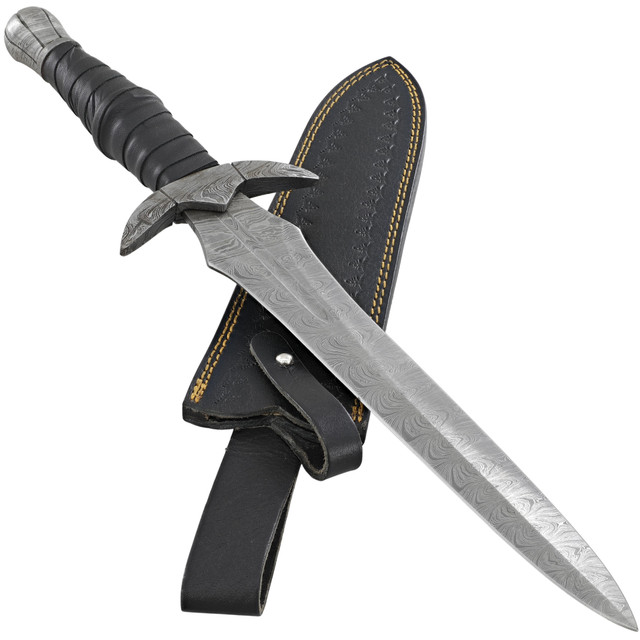 Medieval Damascus Steel Dagger – Historical Weapon with Full Tang and ...