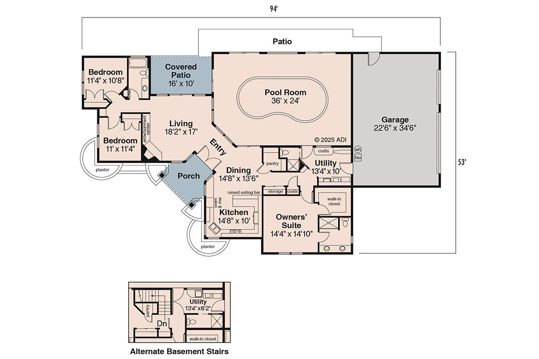 One Story Ranch House Plans with Pool, 2673 Square Feet, 3 Bedrooms, 2. ...