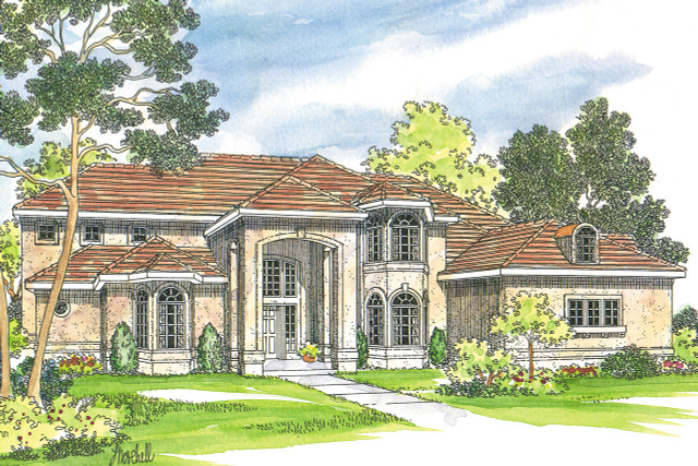 Mediterranean House Plan with Striking Entry Portico - Associated Designs
