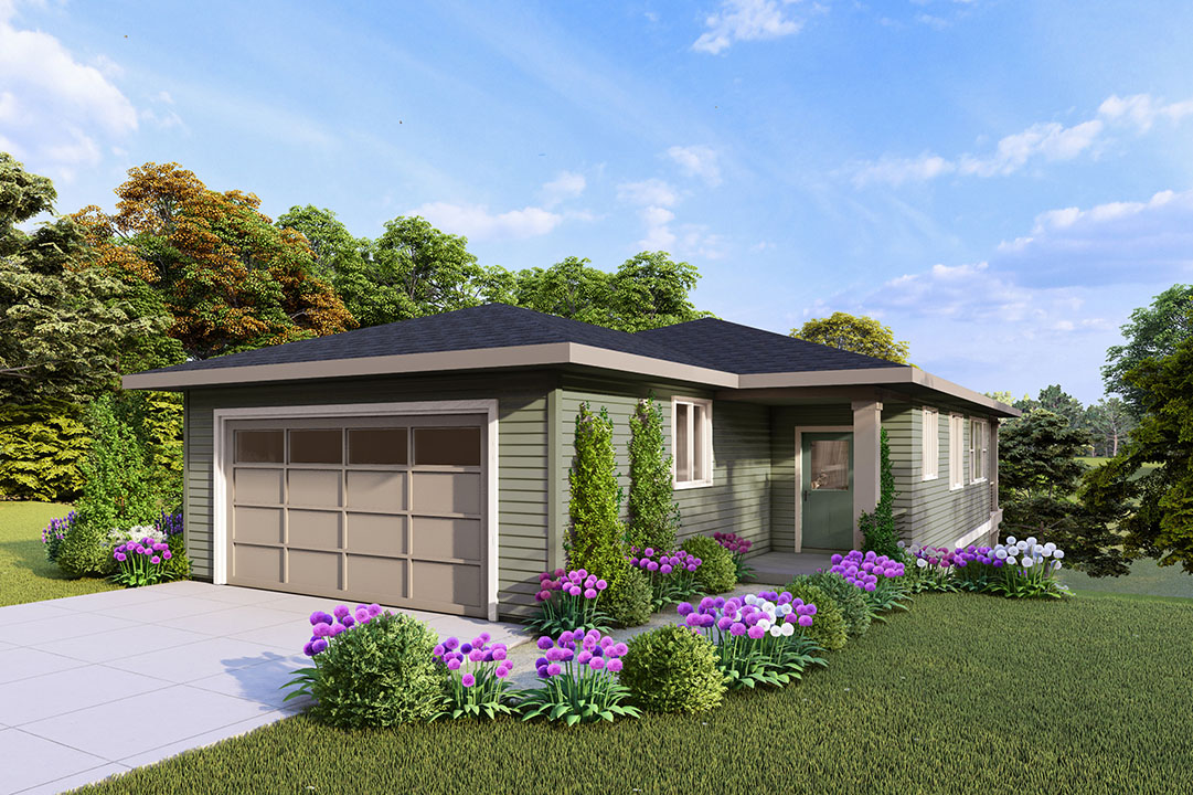 Prairie-Style House Plan for Sloped Narrow Lots with ADU - Associated ...